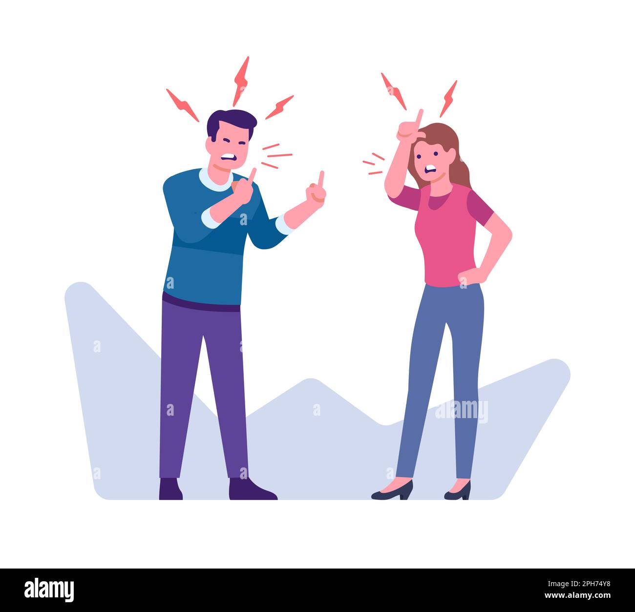 Woman and man yelling at each other and making rude gestures. Quarreling people. Aggressive ...