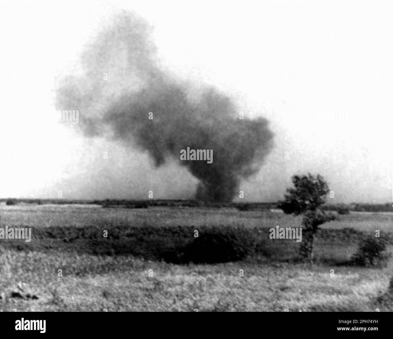 A clandestine photograph of the burning German death camp Treblinka II ...