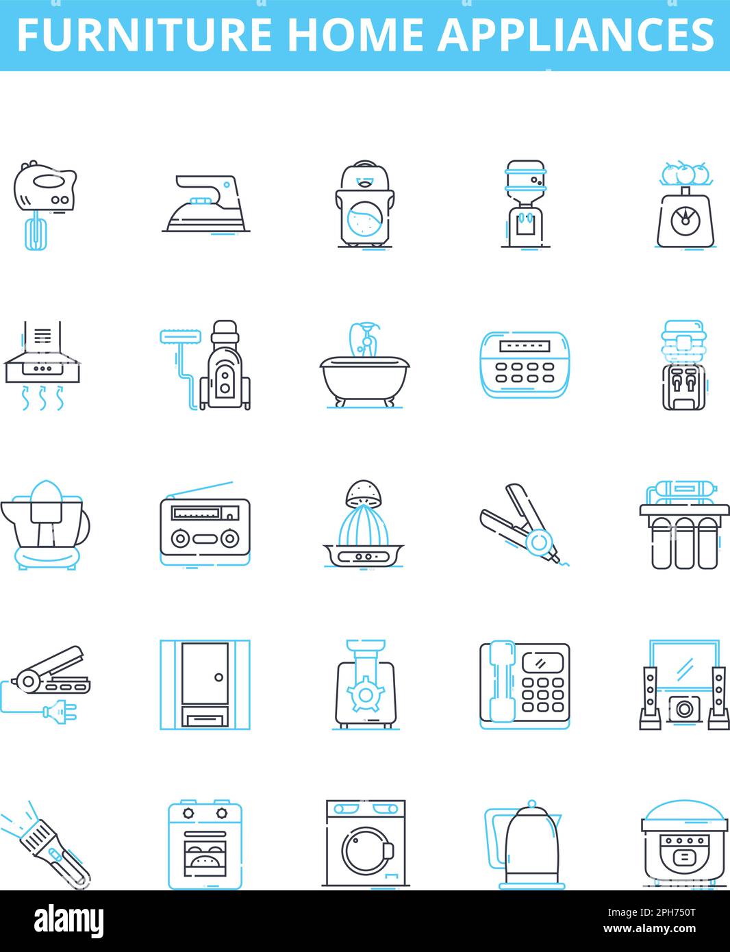 Furniture home appliances vector line icons set. Furniture, Appliances ...