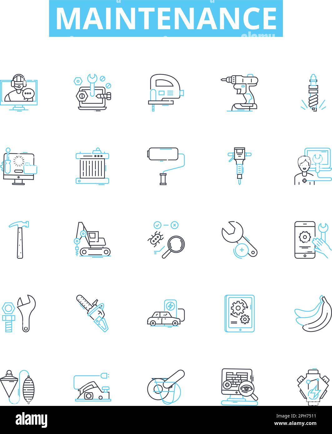 Maintenance vector line icons set. Repairs, Upkeep, Service, Adjustment ...