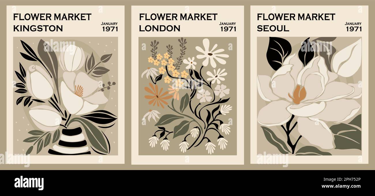 Set of abstract Flower Market posters vector art Stock Vector Image ...