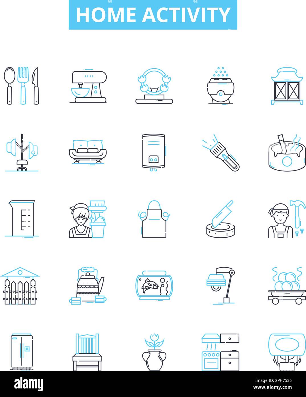 Home activity vector line icons set. Cleaning, Cooking, DIY, Gardening ...