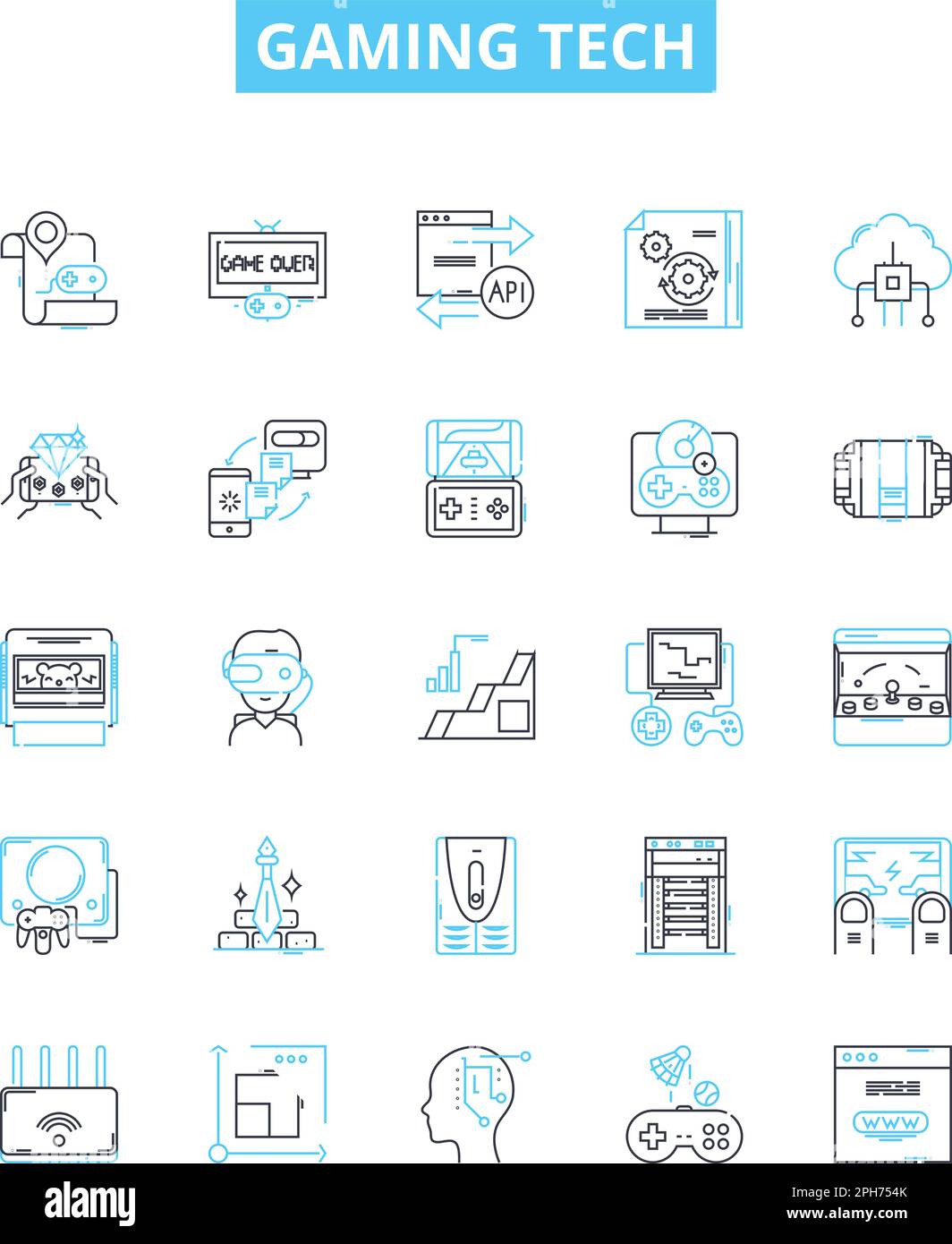 Gaming tech vector line icons set. Gaming, Tech, Console, Controller, VR, Racing, Simulator ...