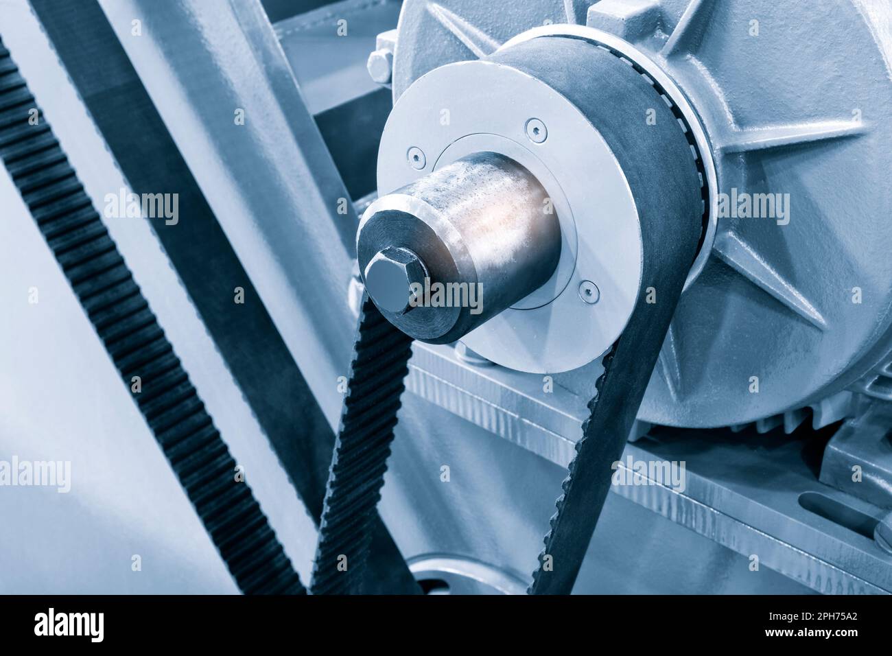 Belt transmission close up, industrial technology concept background ...