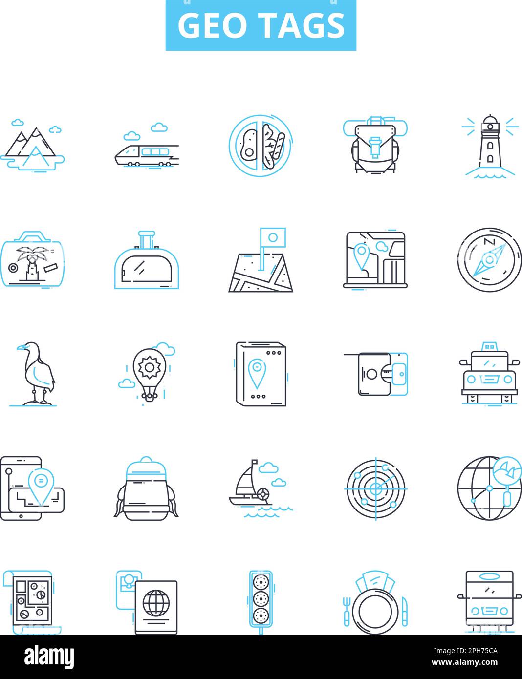 Geo tags vector line icons set. Geolocation, Geotagging, Geo-tags ... Geo tags vector line icons set. Geolocation, Geotagging, Geo-tags ...