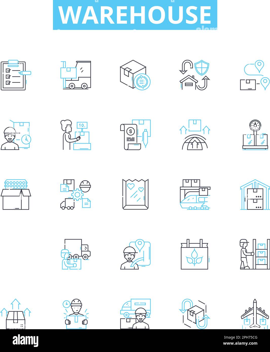 Warehouse vector line icons set. warehouse, storage, depot, facility ...