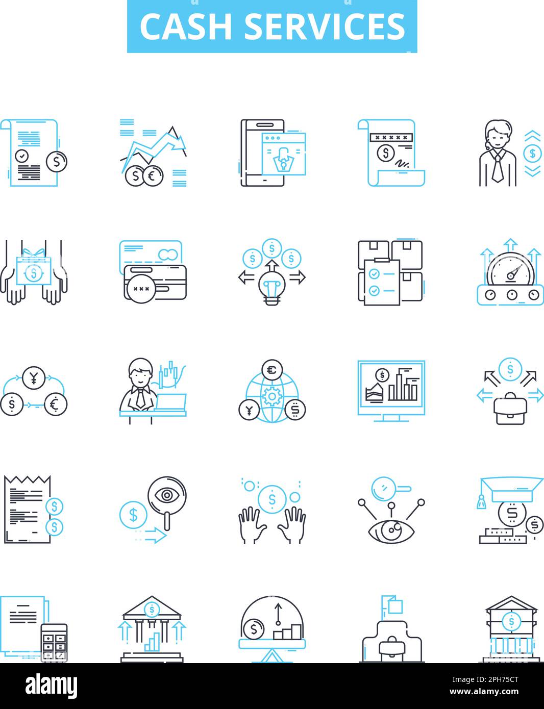 Cash Services Vector Line Icons Set Money Funds Banking Payments Atm Debit Credit