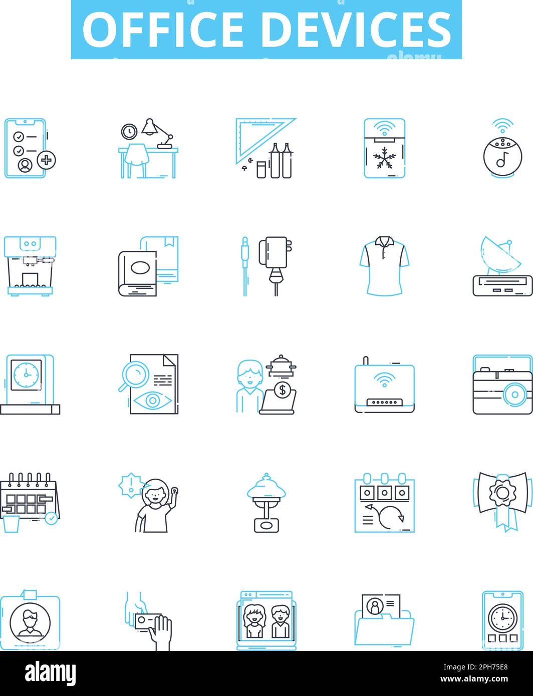 Office devices vector line icons set. Printers, Copiers, Computers ...