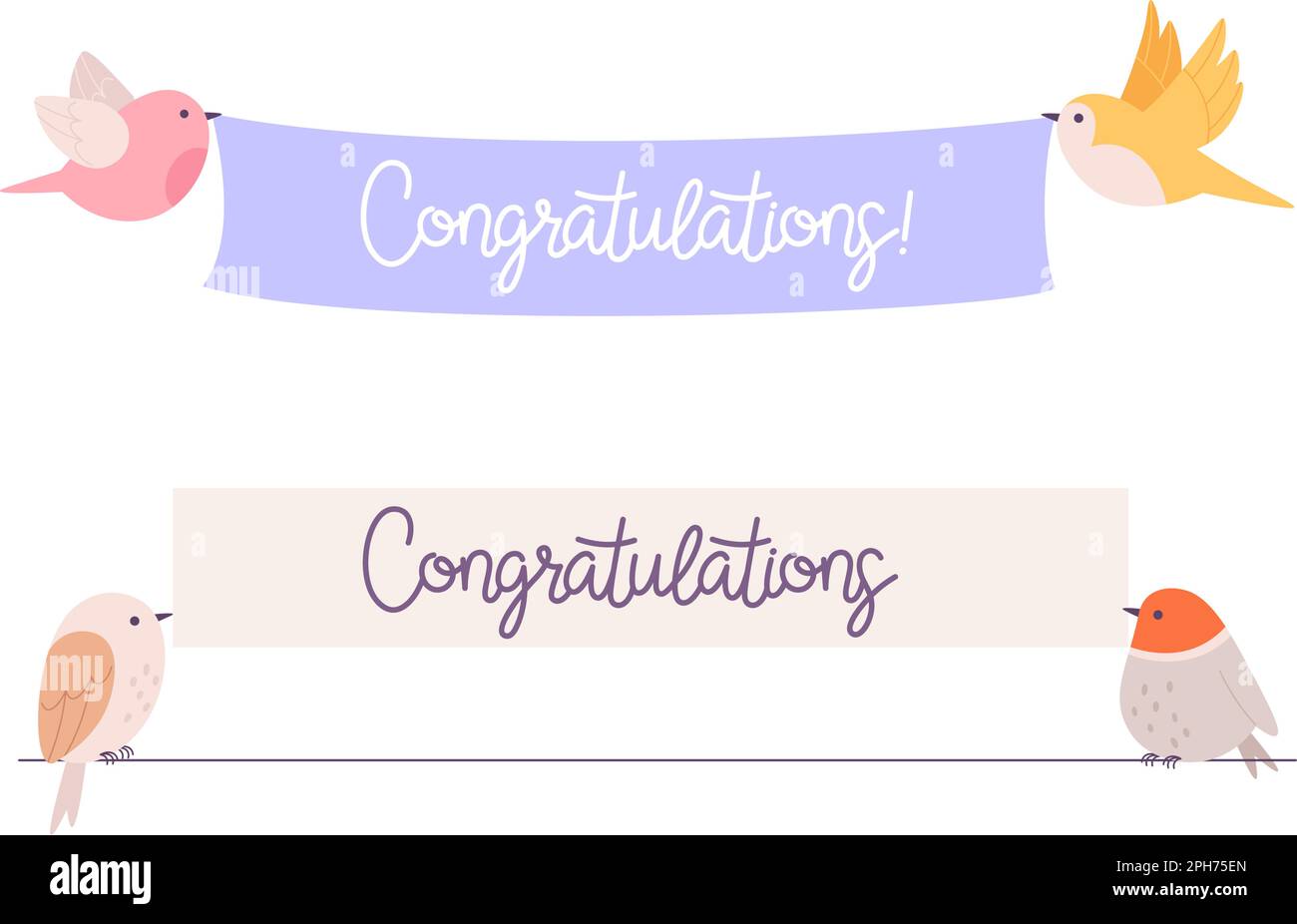 Birds holding congratulations banners. Bird and congratulatory banner ...