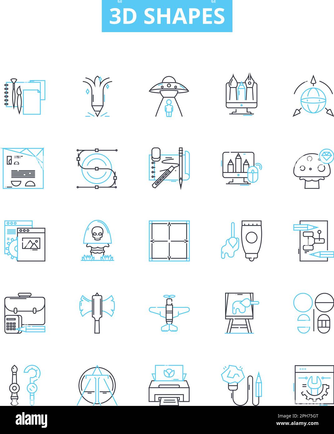 3d shapes vector line icons set. Polyhedron, cube, pyramid, cuboid ...