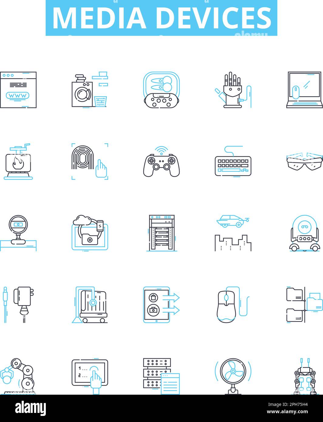 Media devices vector line icons set. Devices, Media, Television, Radios ...