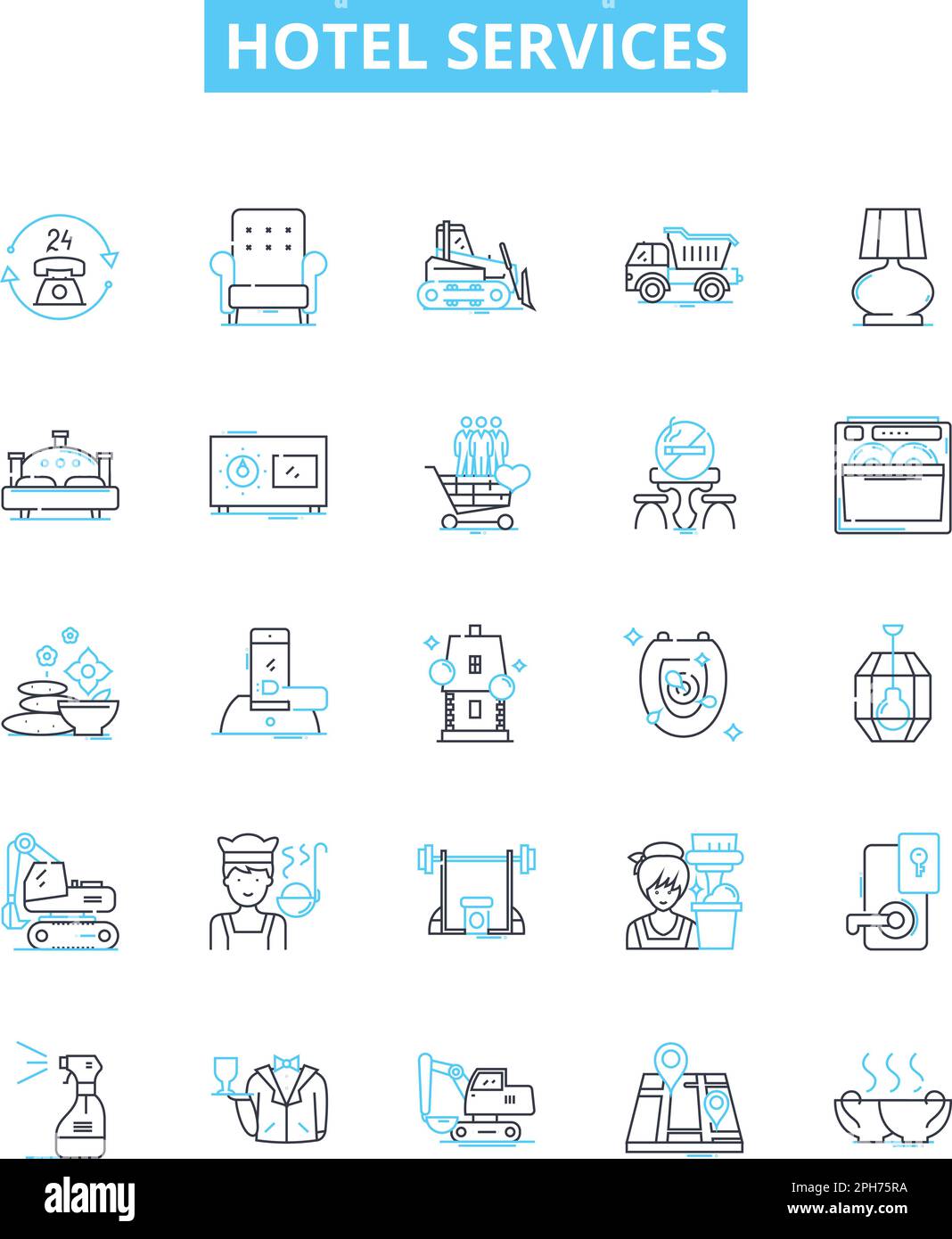 Hotel services vector line icons set. Accommodation, Amenities ...