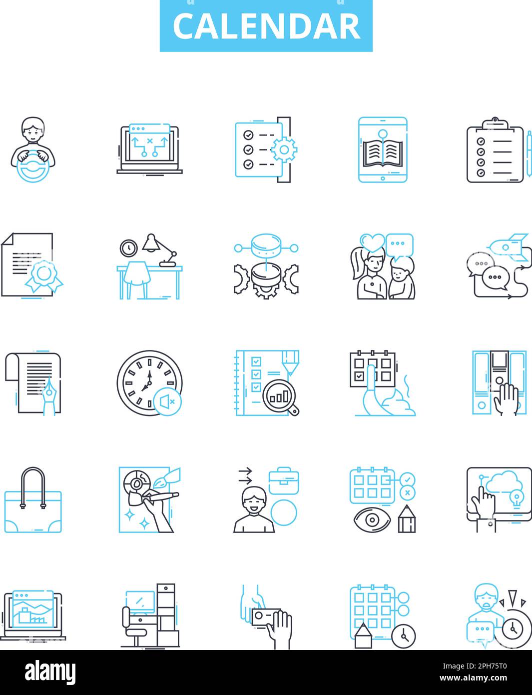 Calendar vector line icons set. Diary, Schedule, Datebook, Timeline ...