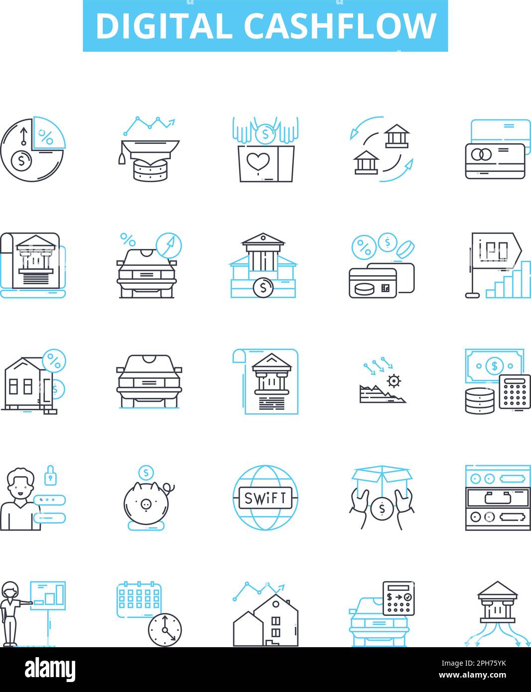 Digital Cashflow Vector Line Icons Set Digital Cashflow Banking