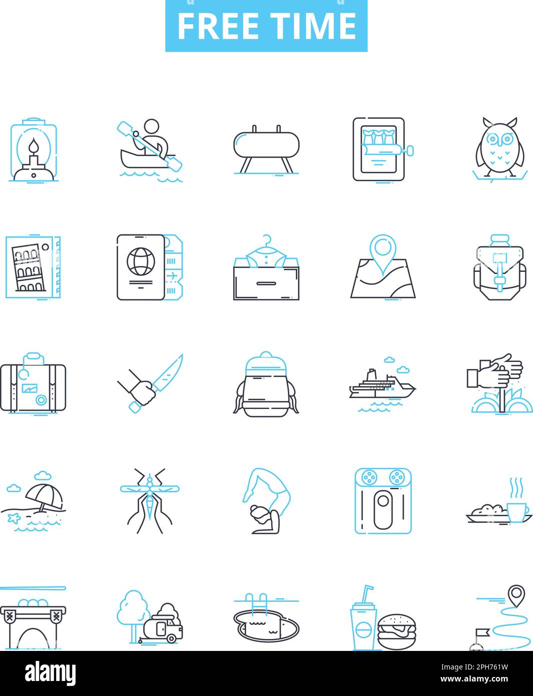 Free time vector line icons set. Leisure, Relaxation, Spare, Recreation ...