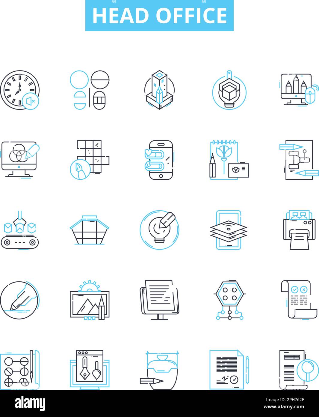 Head office vector line icons set. Headquarters, Main, Central, Base ...