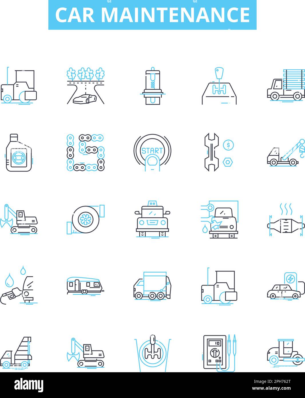 Car maintenance vector line icons set. Servicing, Repair, Tune-up, Oil ...