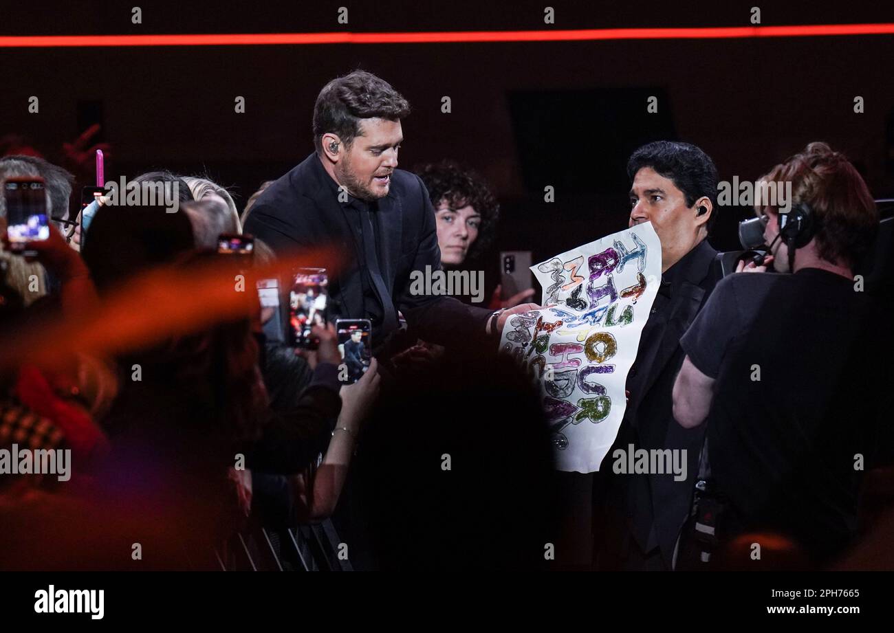 Michael Buble performs at the O2 in London, celebrating his 20th ...