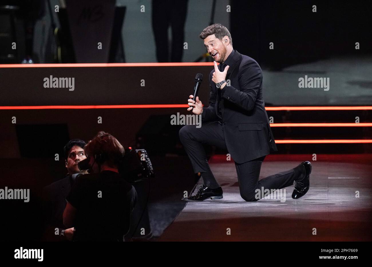 Michael Buble performs at the O2 in London, celebrating his 20th ...