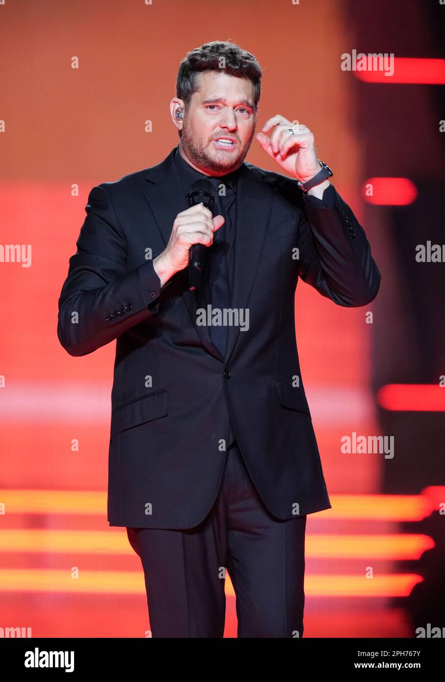 Michael Buble performs at the O2 in London, celebrating his 20th ...