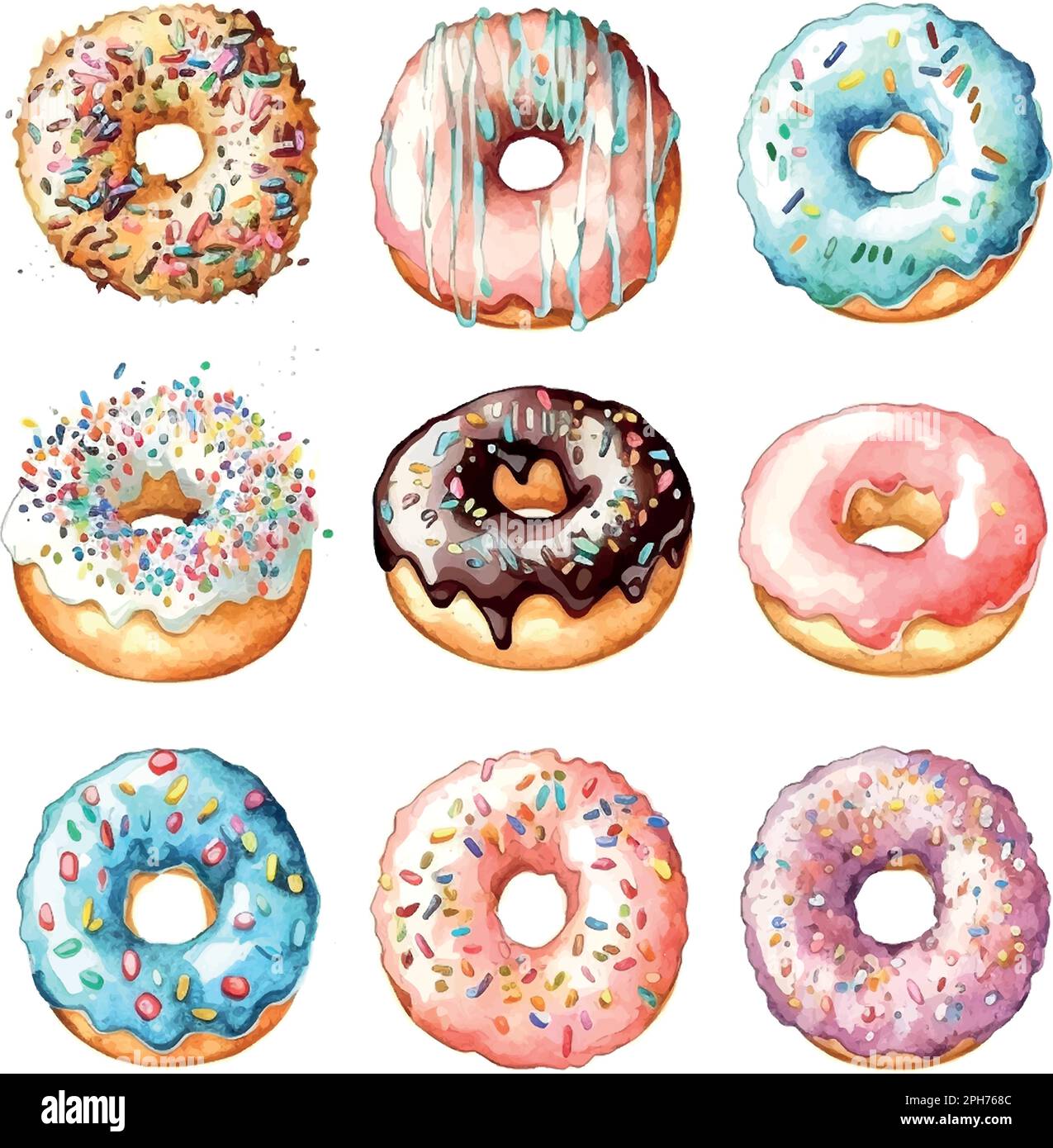 Collection of watercolor colorful donuts glazed Stock Vector Image ...