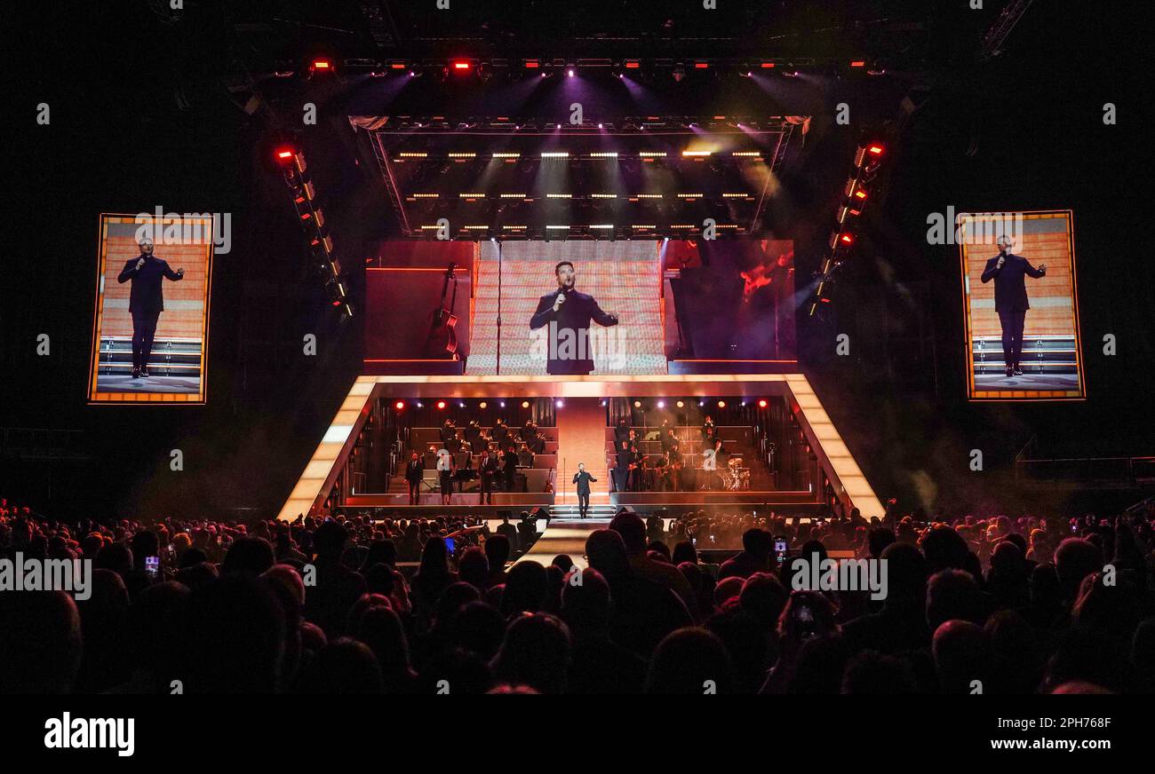 Michael Buble performs at the O2 in London, celebrating his 20th ...