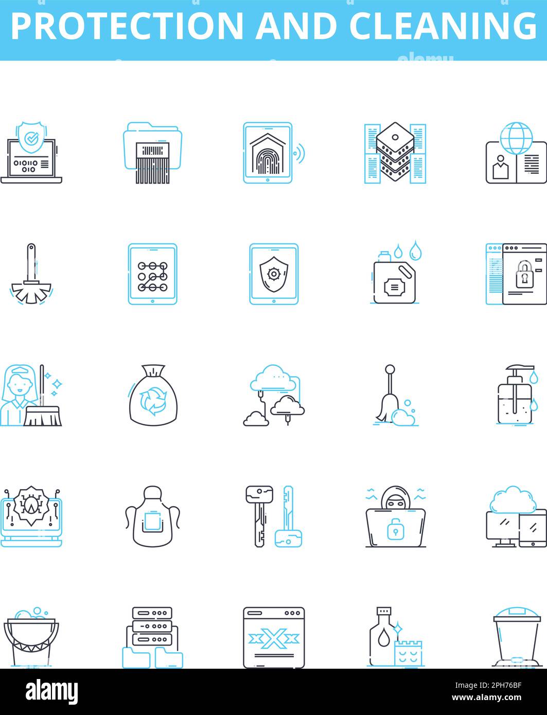 Protection and cleaning vector line icons set. Protection, cleaning ...