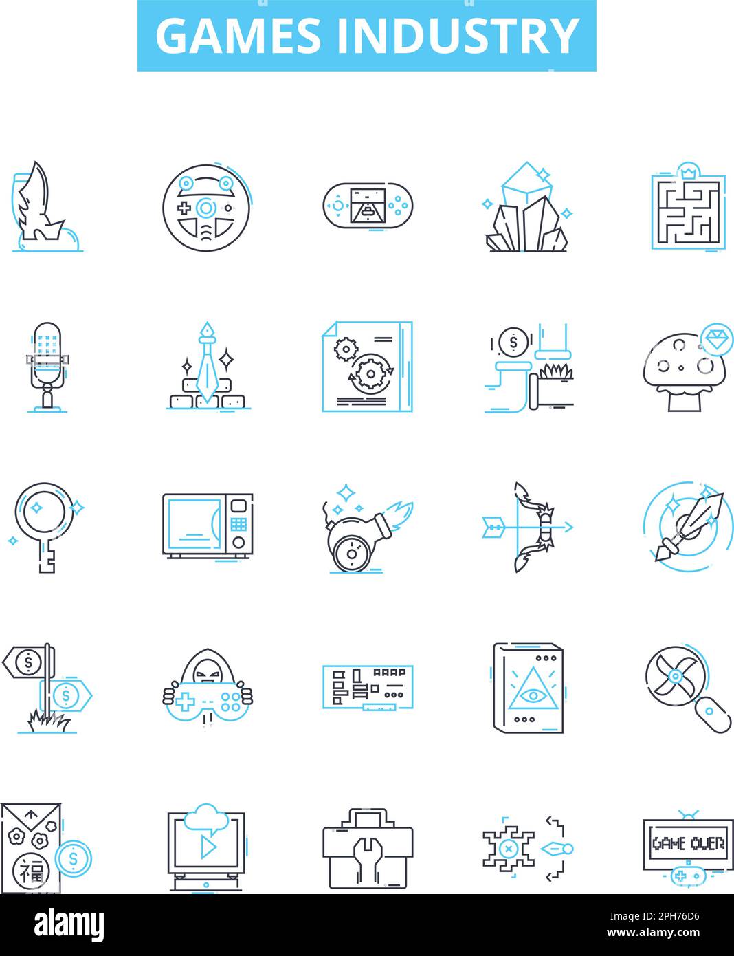 Games industry vector line icons set. Games, Industry, Gaming, Video ...