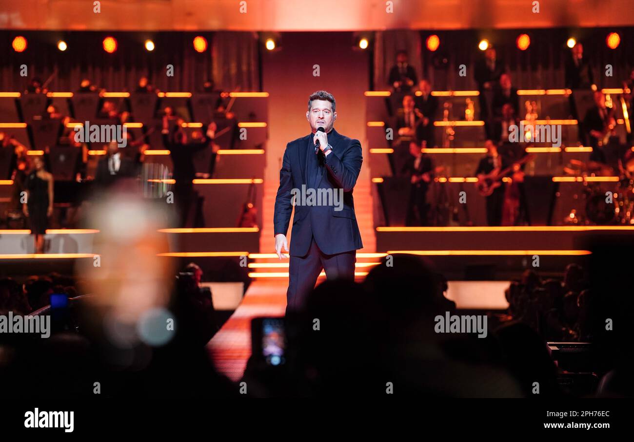 Michael Buble performs at the O2 in London, celebrating his 20th ...