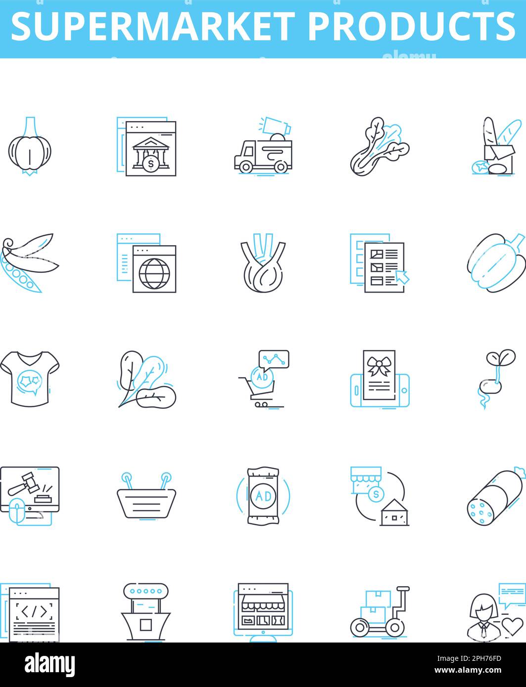 Supermarket products vector line icons set. Groceries, Produce, Dairy ...