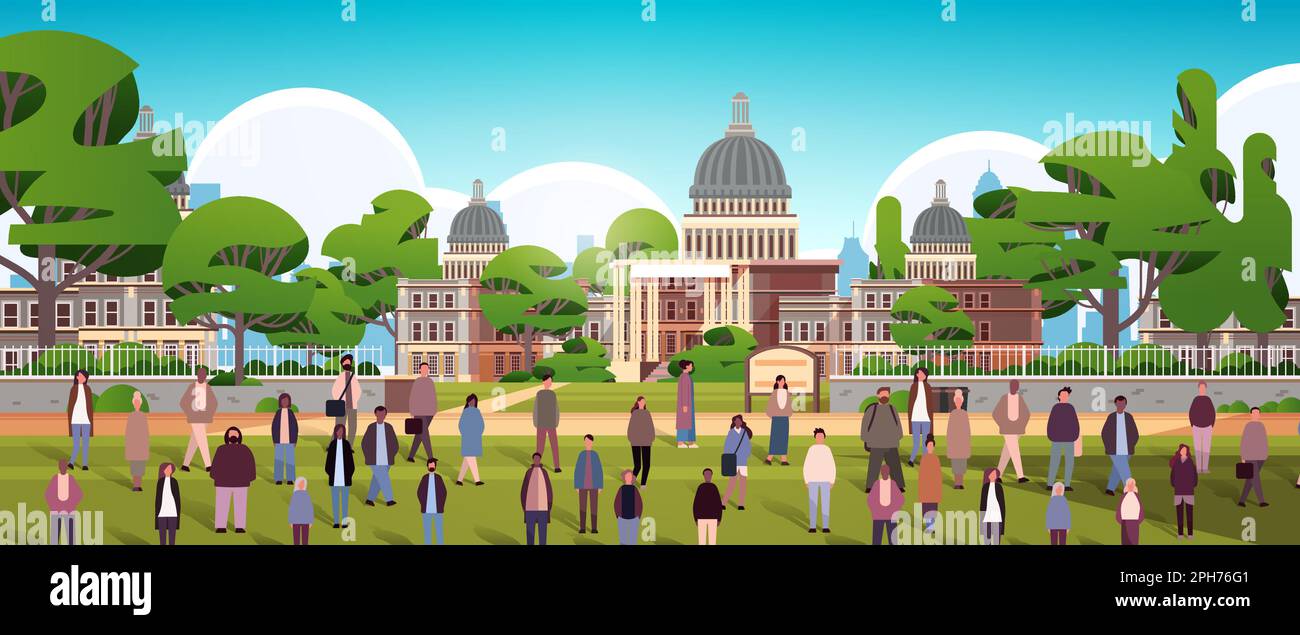 multiethnic people group walking outdoor mix race men women crowd ...