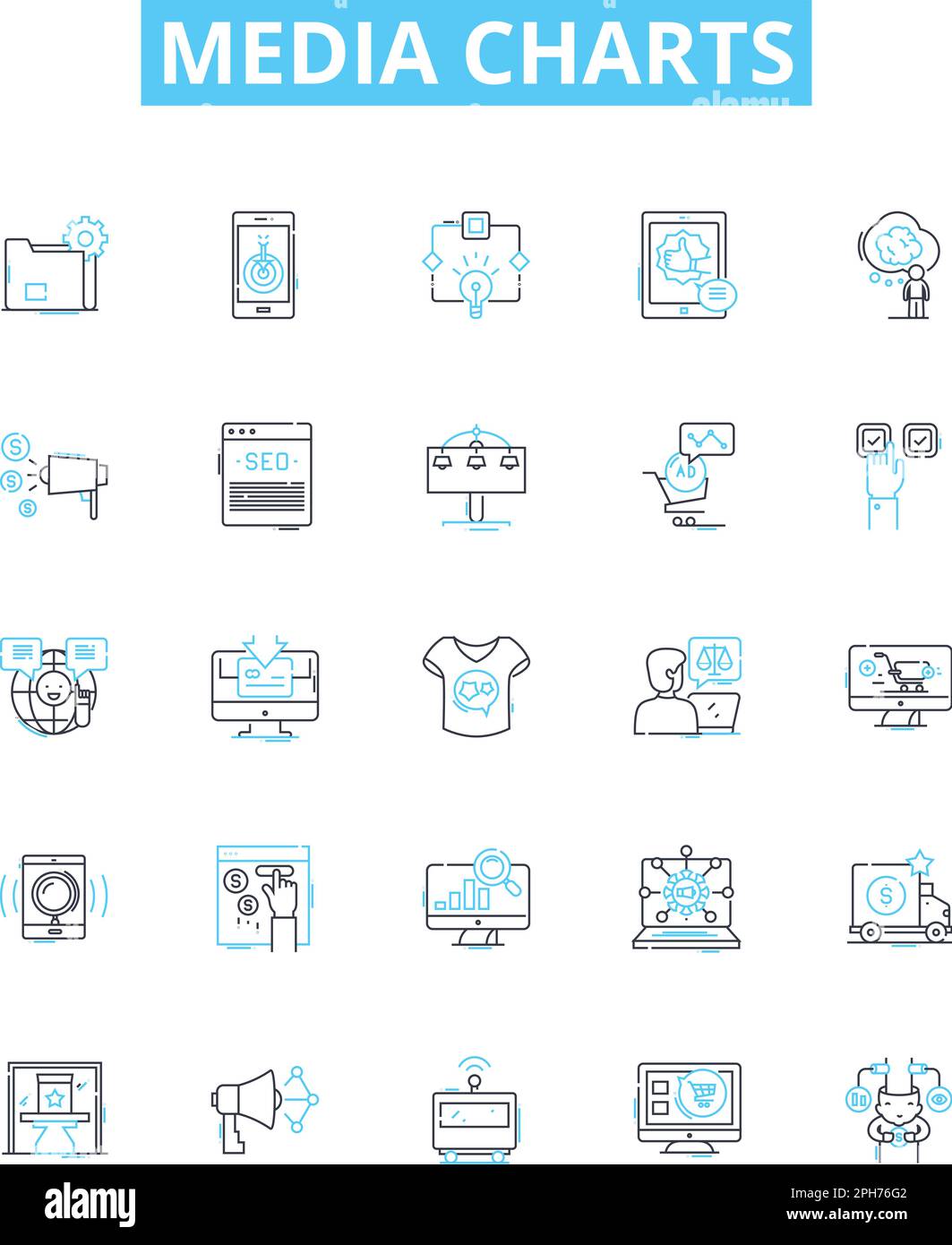 Media charts vector line icons set. Media, Chart, Trends, Ratings, Data ... Media charts vector line icons set. Media, Chart, Trends, Ratings, Data ...