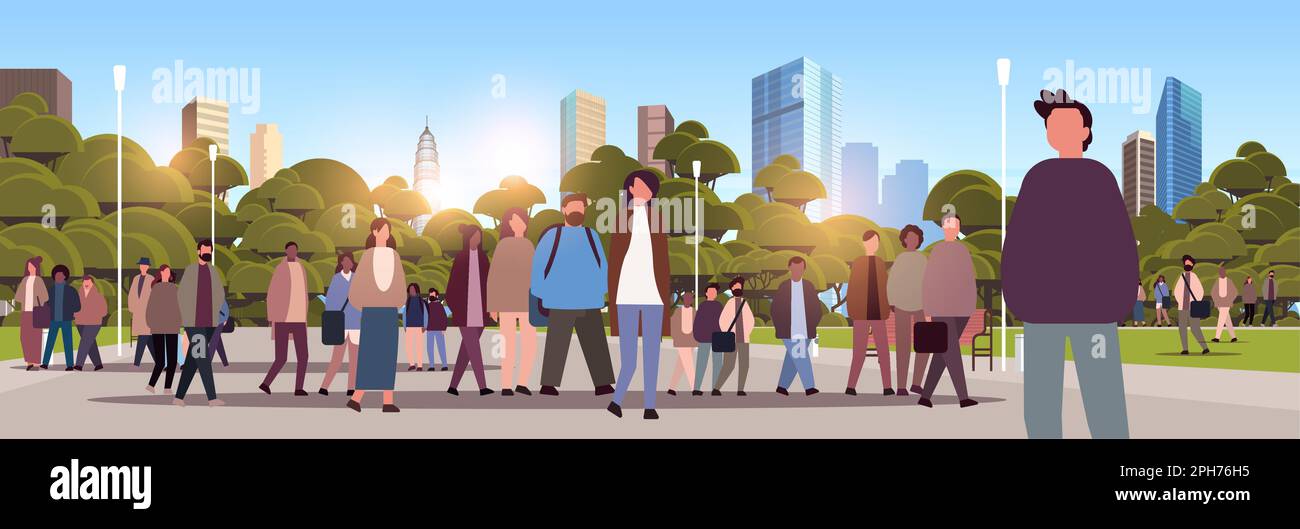 multiethnic people group walking outdoor mix race men women crowd ...