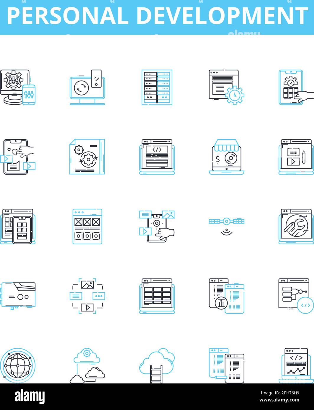 Personal development vector line icons set. Motivation, growth ...