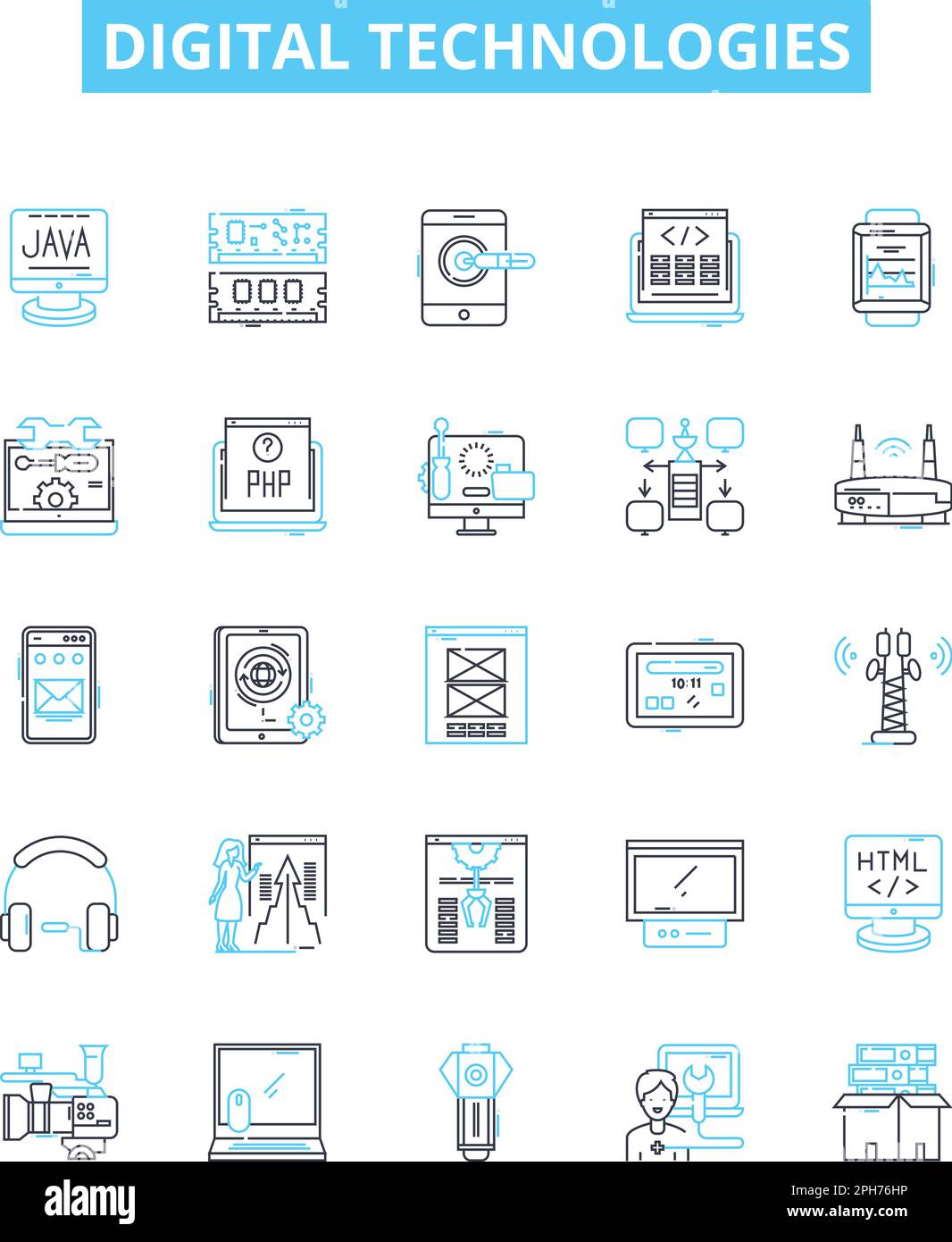 Digital Technologies Vector Line Icons Set Digital Technologies Computation Networks