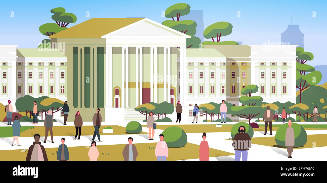 multiethnic people group standing near governmental building mix race ...