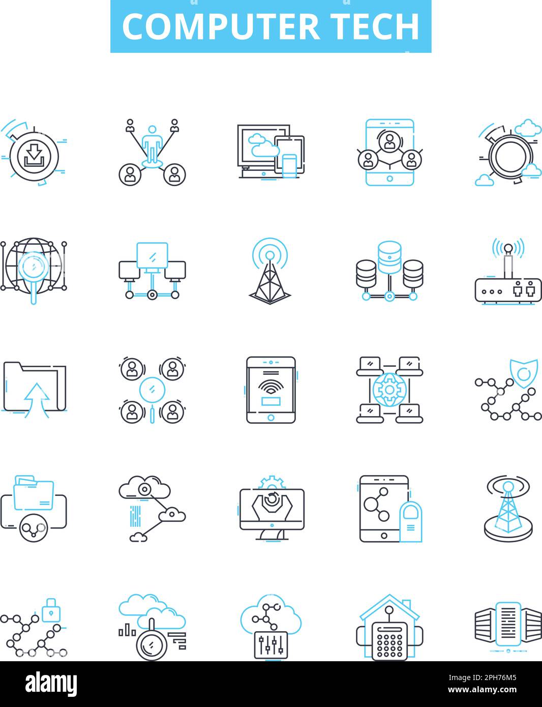 Computer Tech Vector Line Icons Set Computer Tech Networking Programming Software Hardware