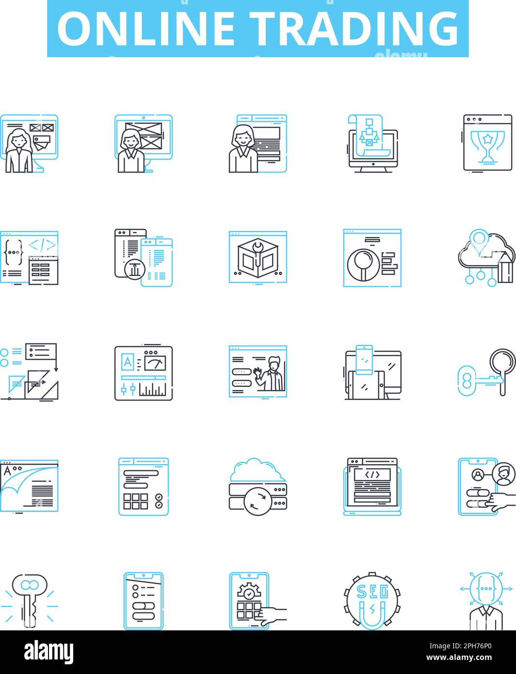 Online trading vector line icons set. Ecommerce, Trading, Investing, Brokerage, Securities ...