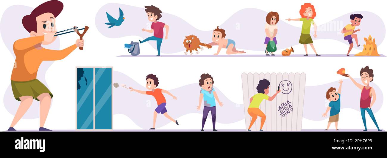 Behaviour kids. Bad little little persons dirty behaviour characters exact vector set Stock ...