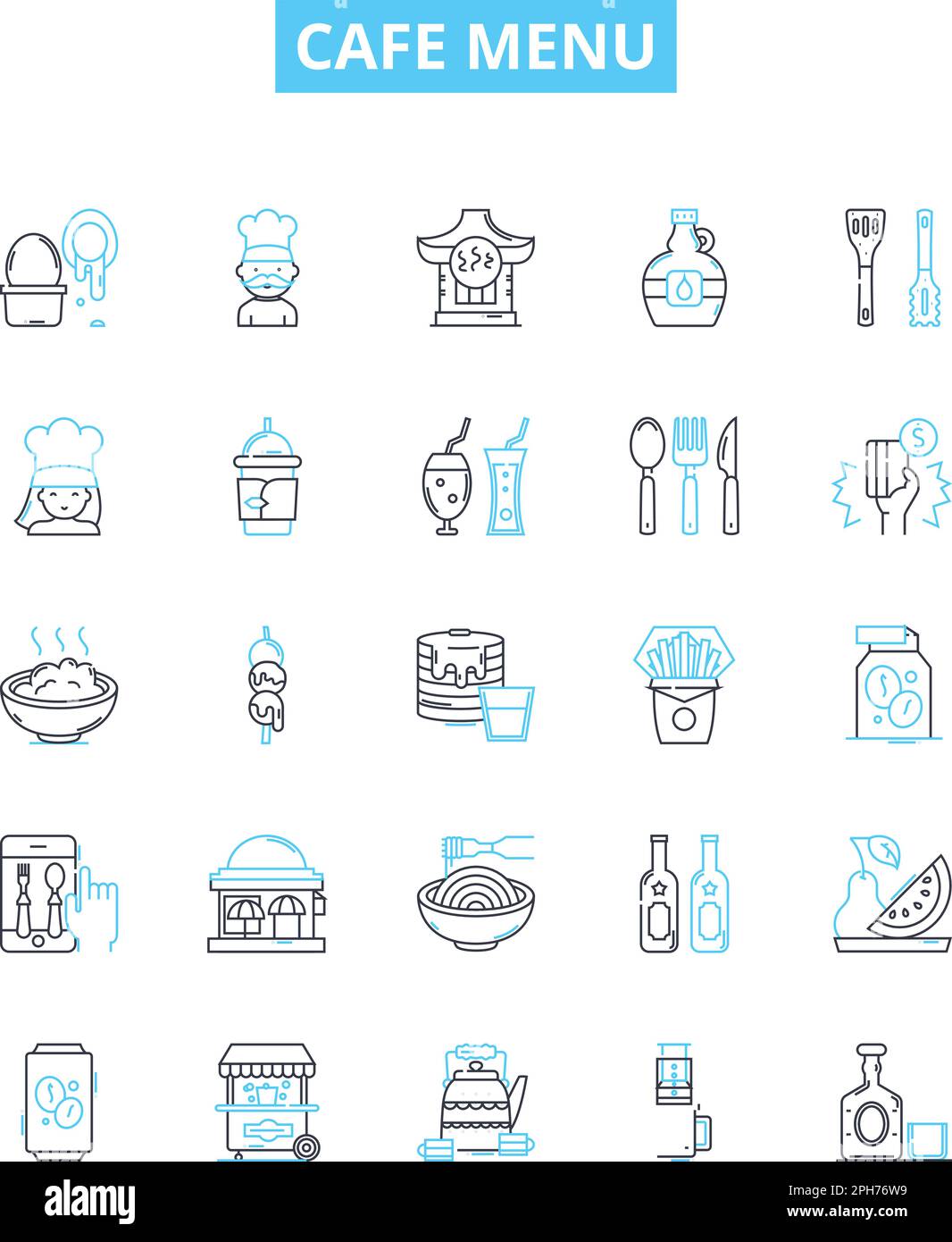 Cafe menu vector line icons set. Coffees, Desserts, Sandwiches, Drinks ...