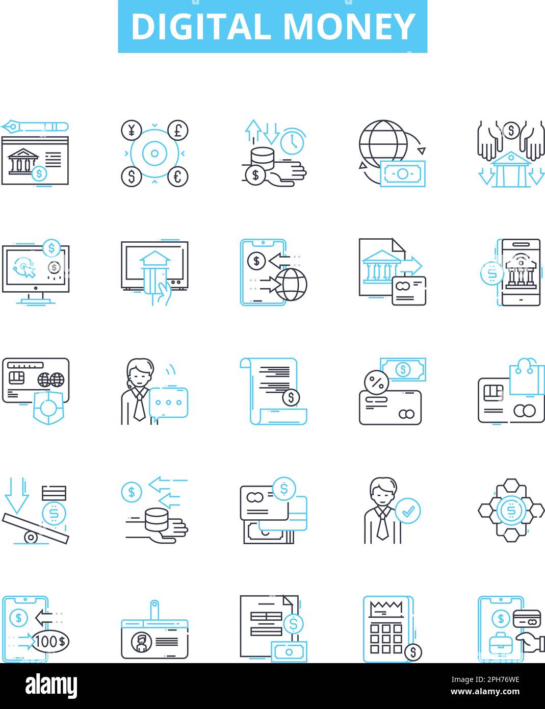 Digital money vector line icons set. Digital, Money, Cryptocurrency ...