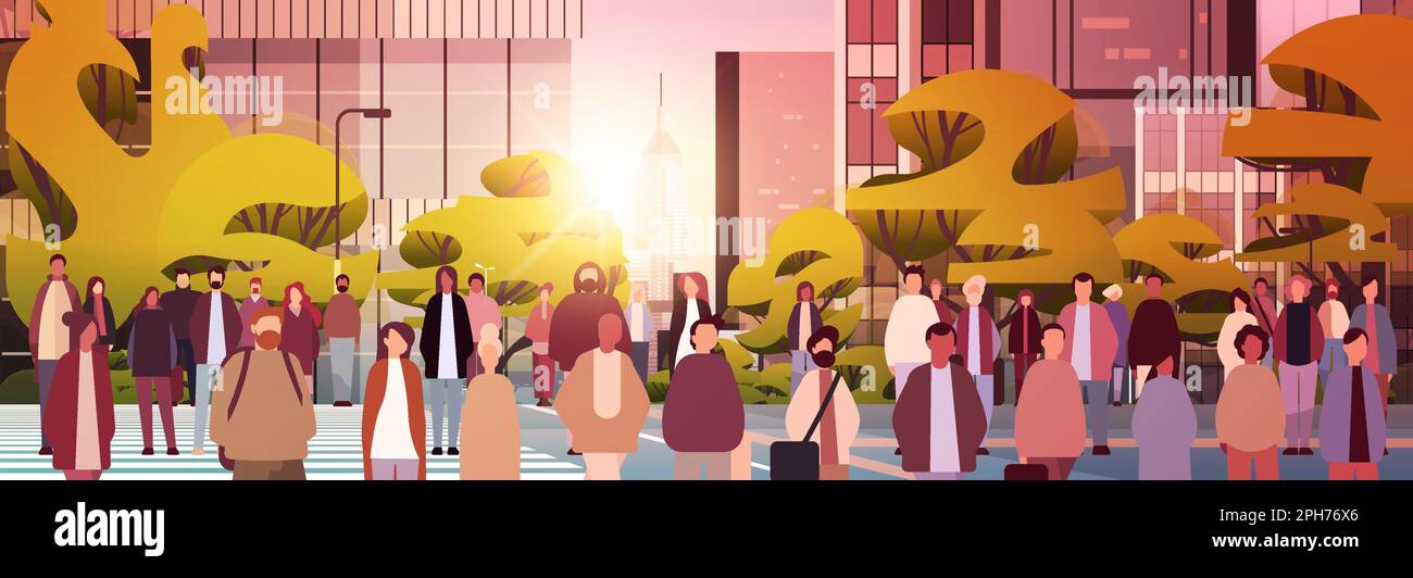 multiethnic people group walking outdoor mix race men women crowd ...