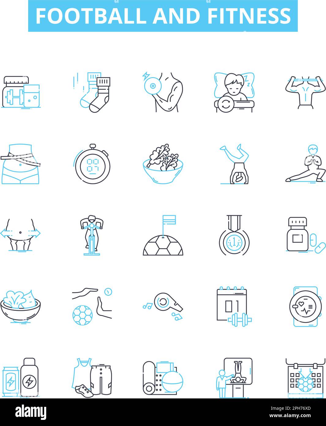 Football and fitness vector line icons set. Football, Fitness, Training ...