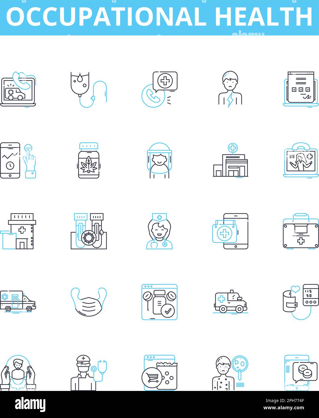 Occupational health vector line icons set. Occupational, Health, Safety, Risk, Hazards, Injury ...