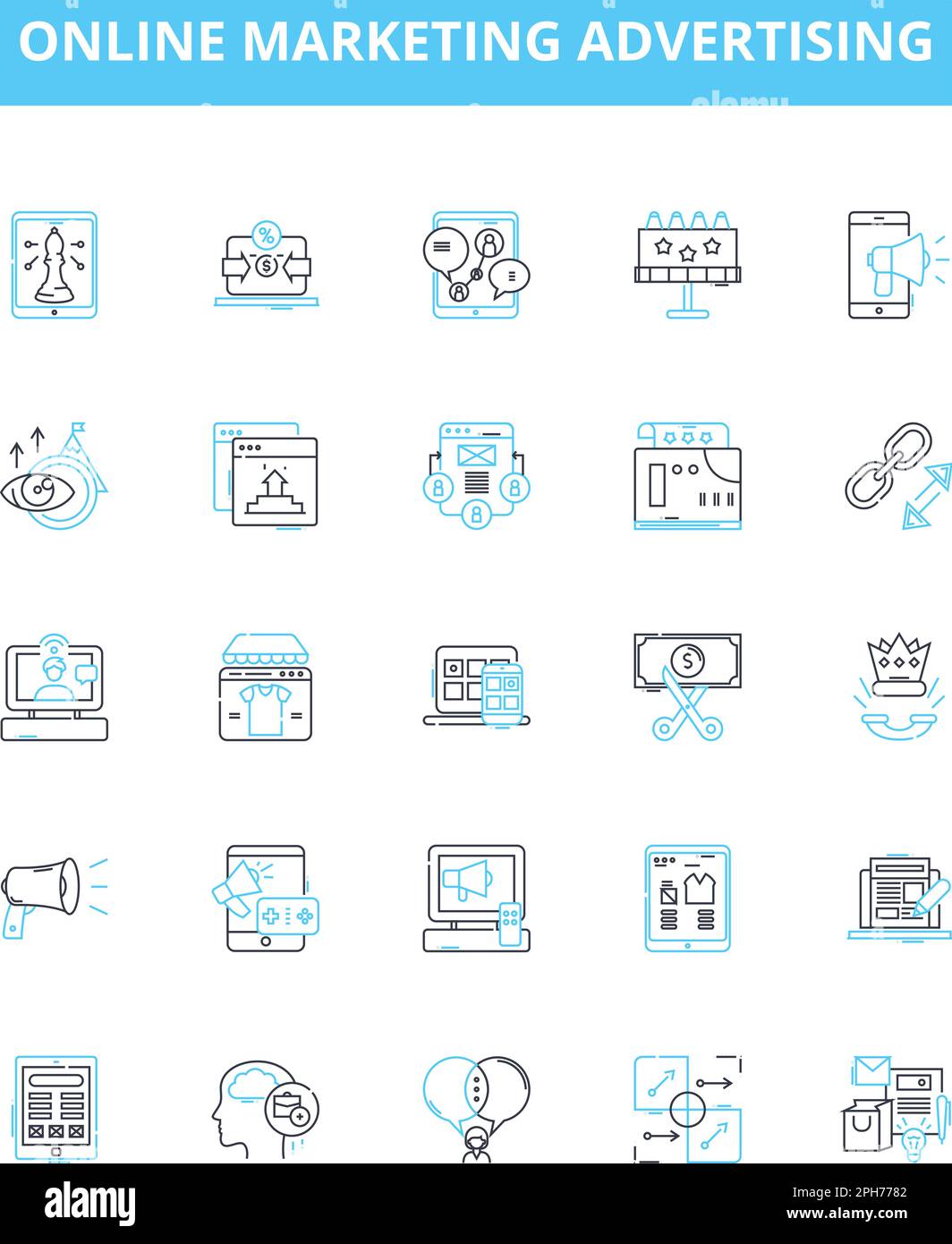 Online marketing advertising vector line icons set. Digital ...