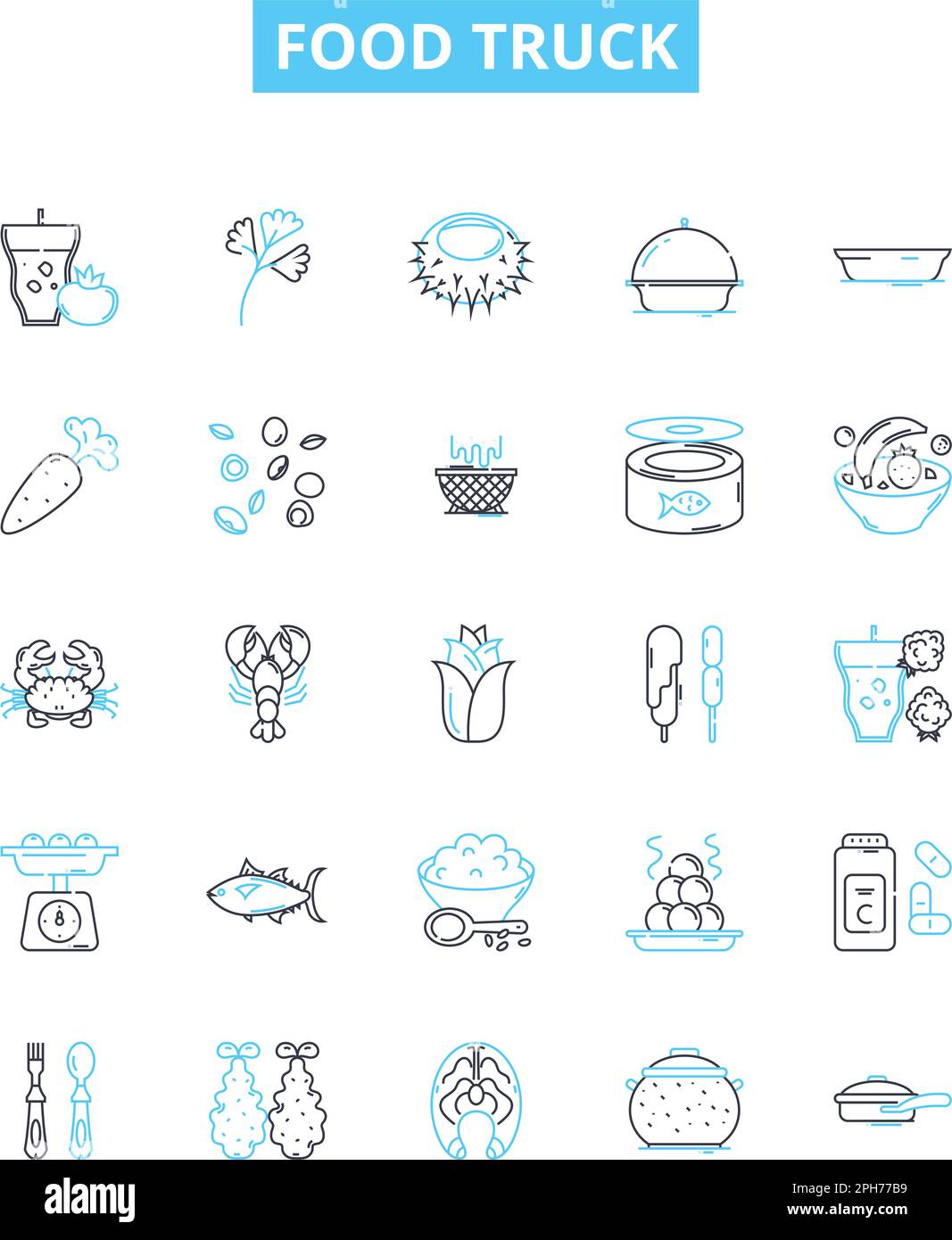 Food truck vector line icons set. Food, truck, cuisine, mobile, meals ...