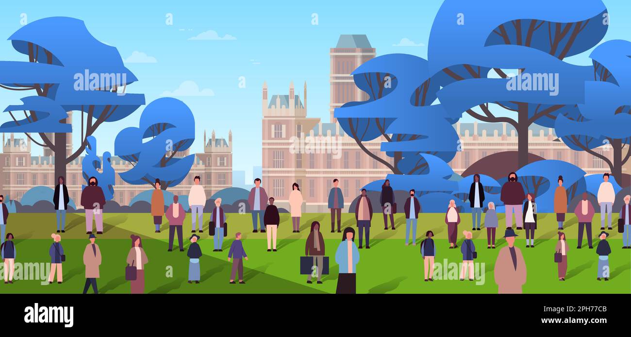 multiethnic people group standing near governmental building mix race ...