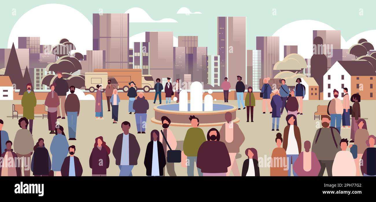 multiethnic people group walking outdoor mix race men women crowd ...