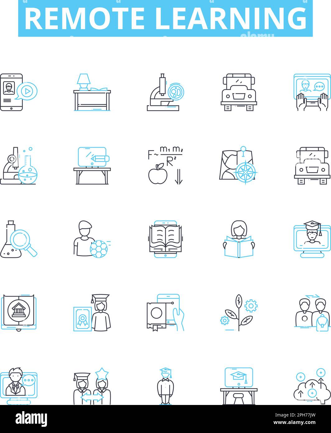 Remote learning vector line icons set. Remote, Learning, Online ...