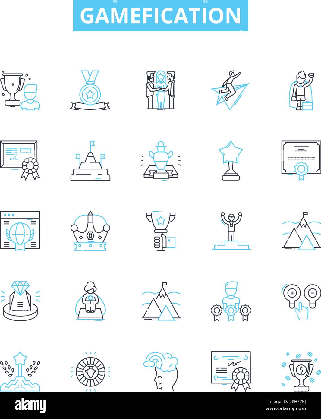 Gamefication vector line icons set. Gamification, Game, Gaming, Reward, Motivate, Points, Goal ...